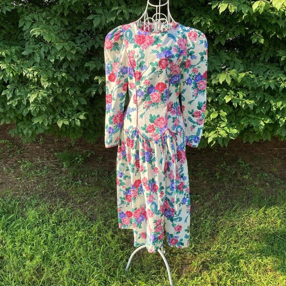 Vintage | Dresses | Vintage 8s Dress Floral Rose 980s Cottage Core ...